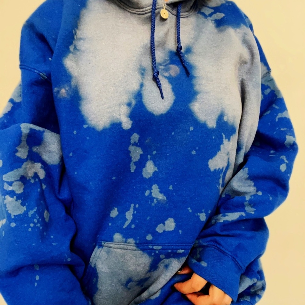 Royal Blue Oversized Acid Wash Hoodie - Gem